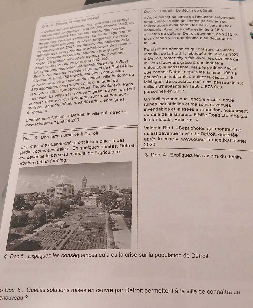 Résolu :Doc. 5 : Détroit, Le déclin de détroit Doc. 4 Détroit, la ville ...