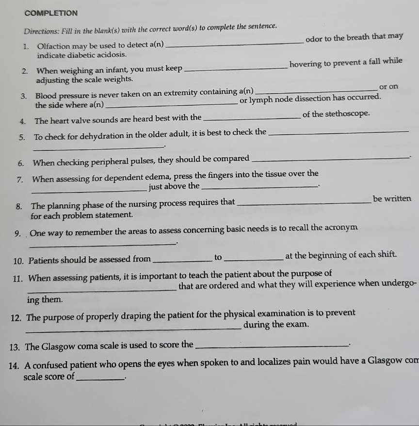 Solved: COMPLETION Directions: Fill in the blank(s) with the correct ...