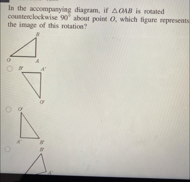 Solved: In the accompanying diagram, if OAB is rotated counterclockwise ...