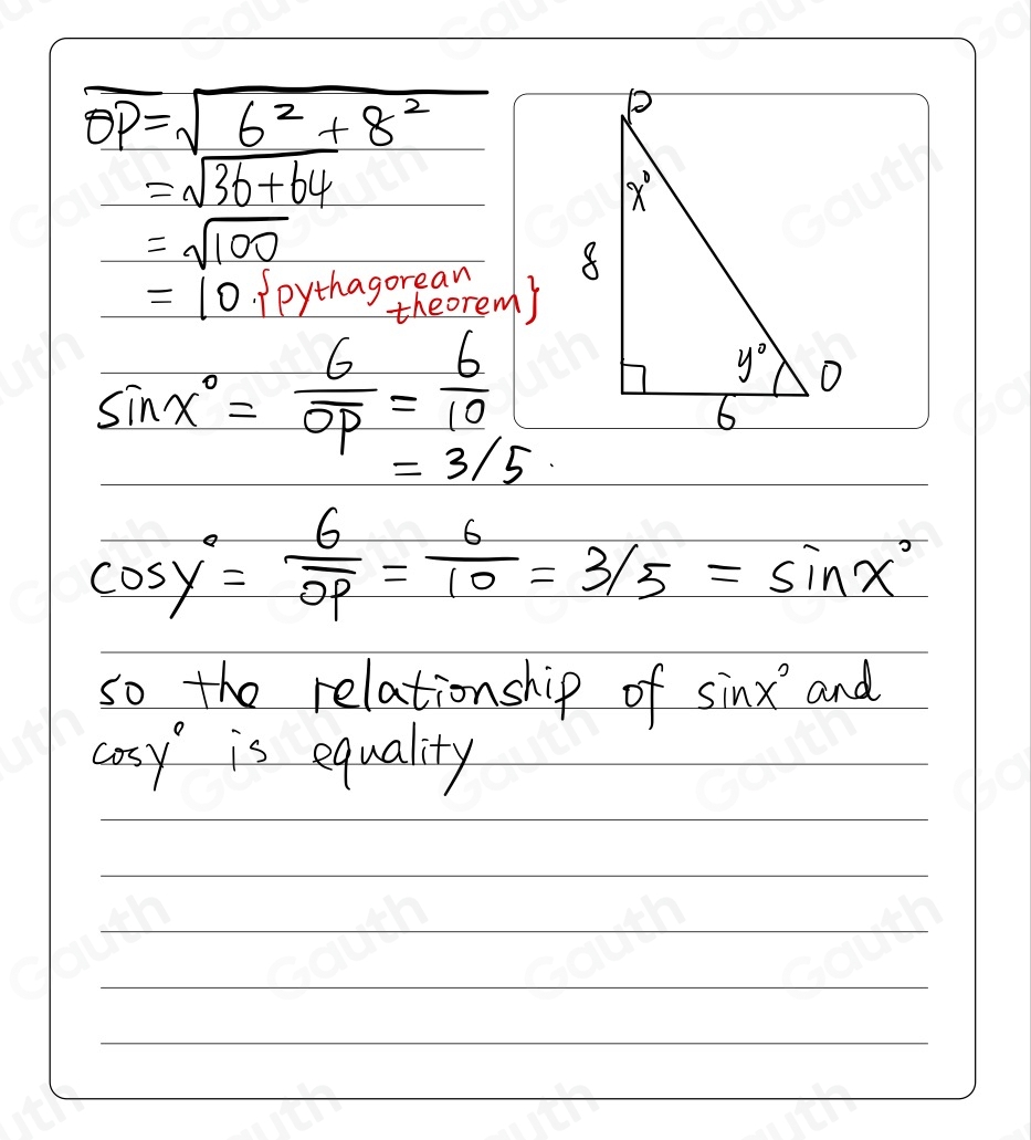 Solved: Use the image below to answer the following question. Find the value of sin x° and cos y ...