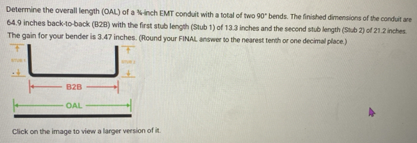 Solved: Determine the overall length (OAL) of a ¾-inch EMT conduit with ...