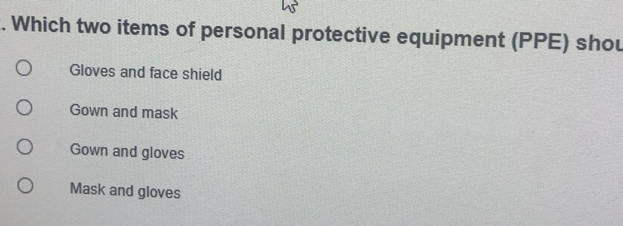Solved: Which two items of personal protective equipment (PPE) shou ...