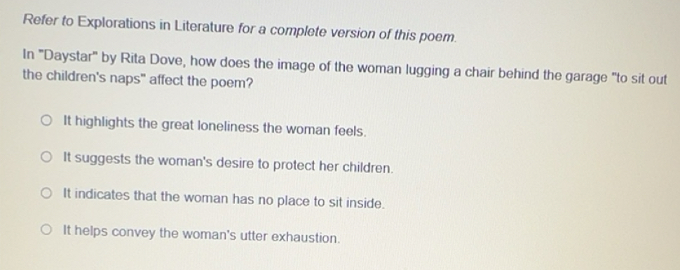 Solved: Refer to Explorations in Literature for a complete version of ...