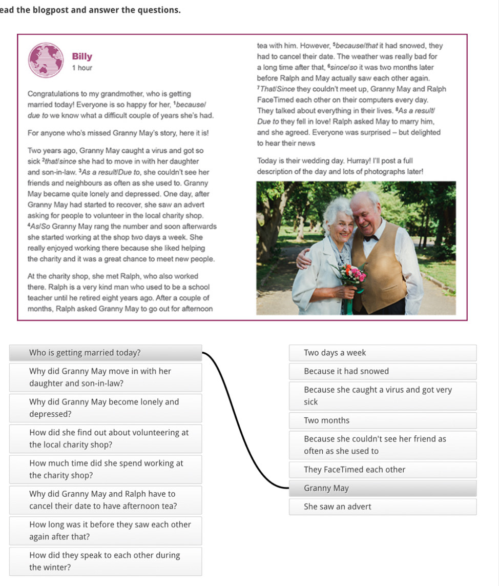 Resuelto:ead the blogpost and answer the questions. tea with him ...