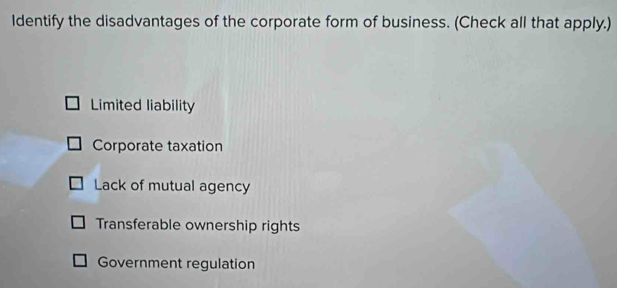 Solved: Identify the disadvantages of the corporate form of business ...