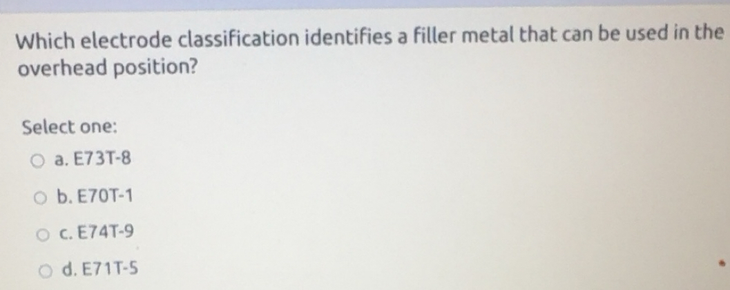 Solved: Which electrode classification identifies a filler metal that ...