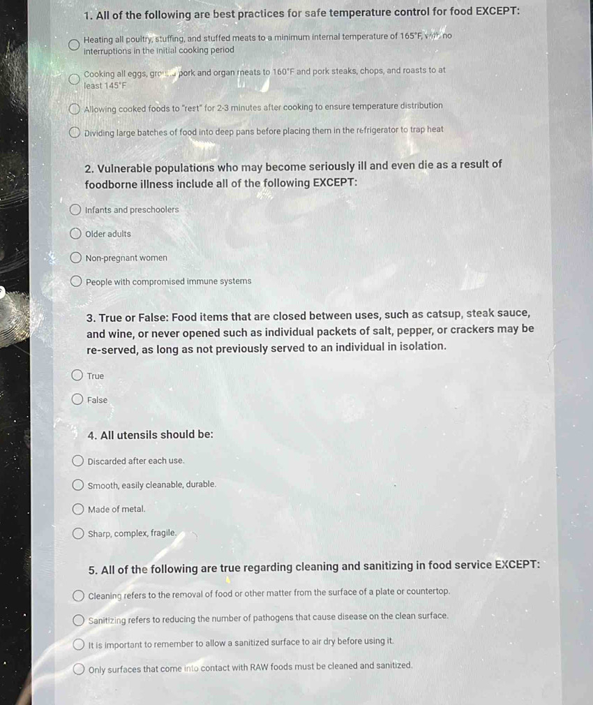 Solved: All of the following are best practices for safe temperature ...