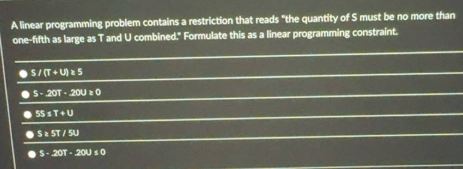 Solved: A linear programming problem contains a restriction that reads ...
