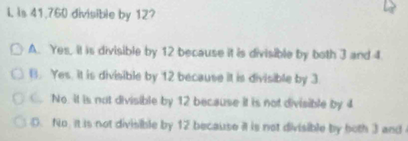 Solved: is 41,760 divisible by 12? A. Yes, it is divisible by 12 ...