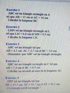 Résolu :ABC est un triangle rectangle en A tel que AB=12cm et AC=16cm ...