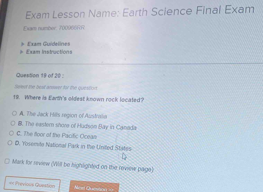Solved: Exam Lesson Name: Earth Science Final Exam Exam number ...