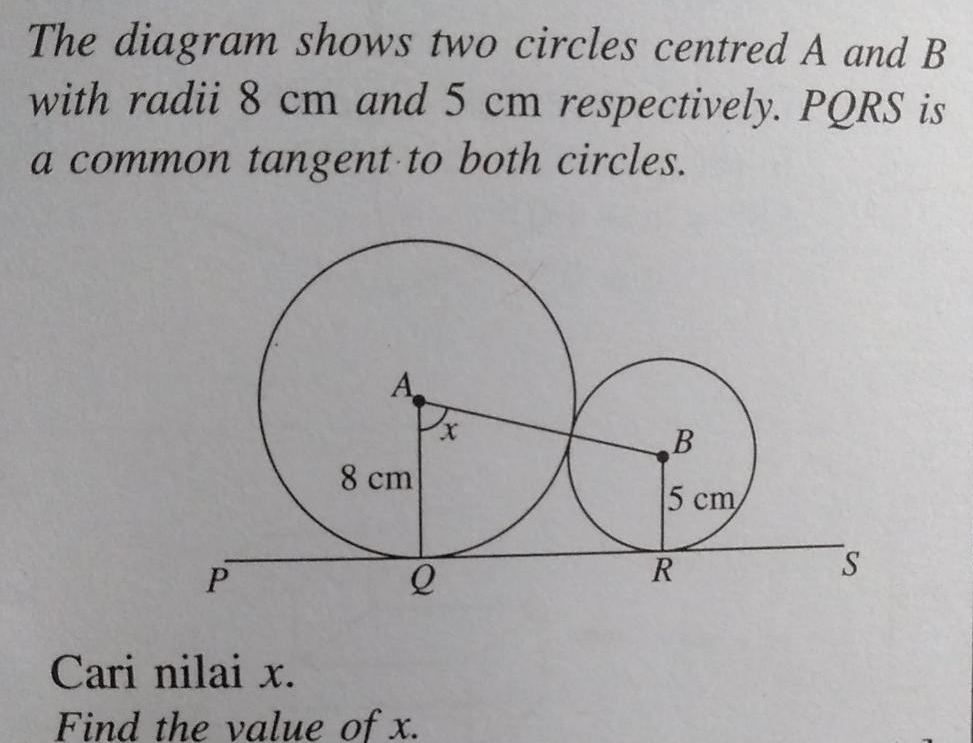 Selesai:The diagram shows two circles centred A and B with radii 8 cm ...