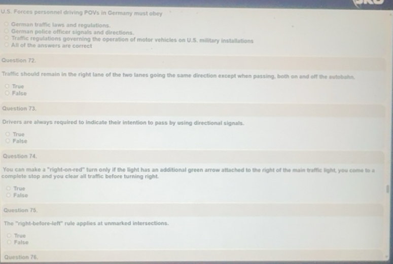 Solved: Forces personnel driving POVs in Germany must obey German ...