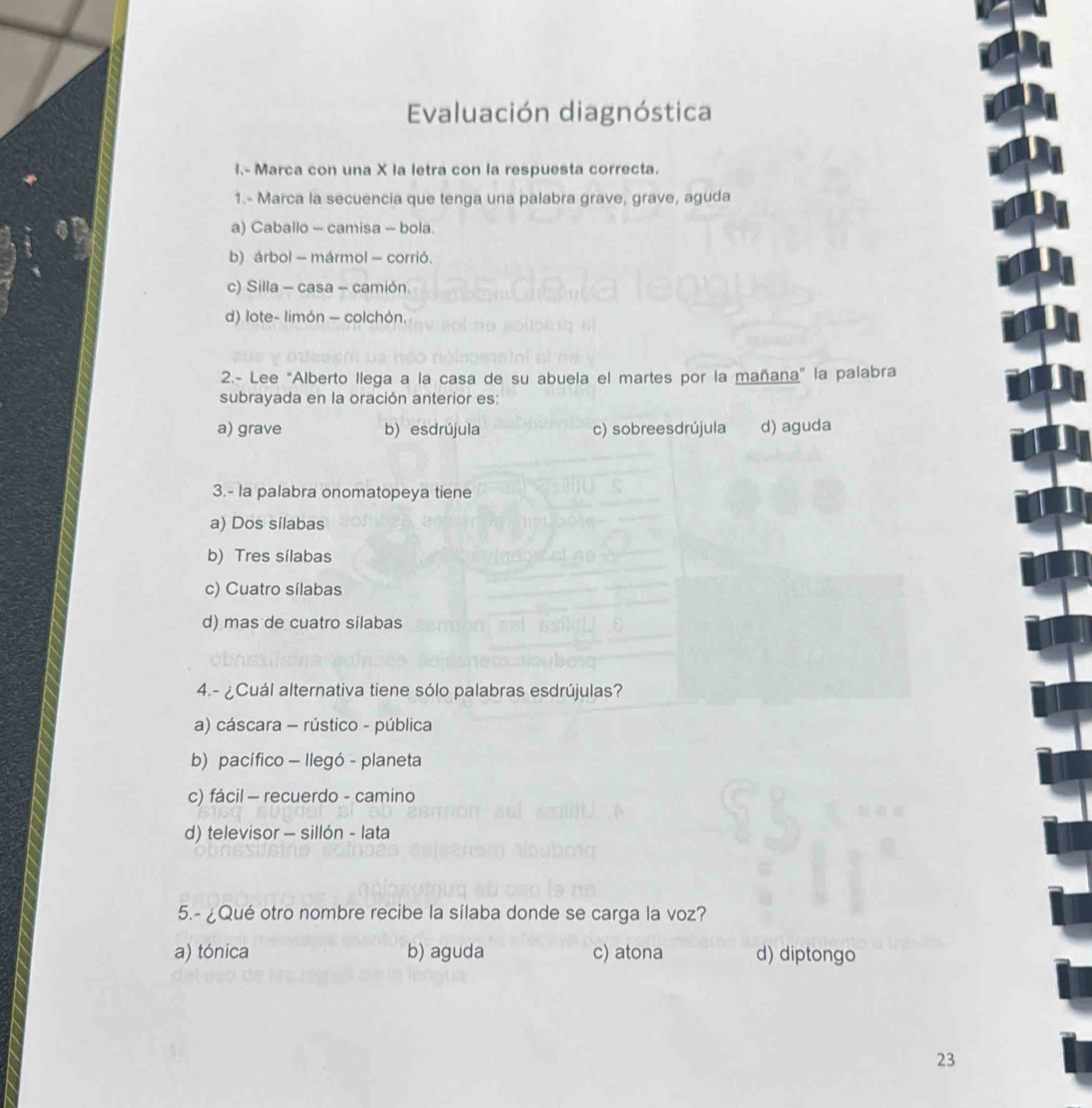 Resuelto:Evaluación diagnóstica I.- Marca con una X la letra con la ...