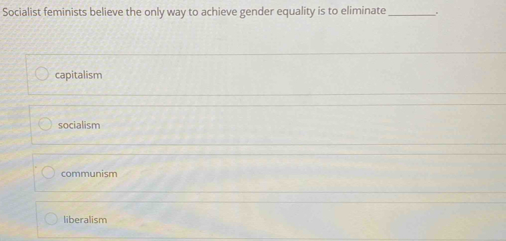 Solved: Socialist feminists believe the only way to achieve gender ...