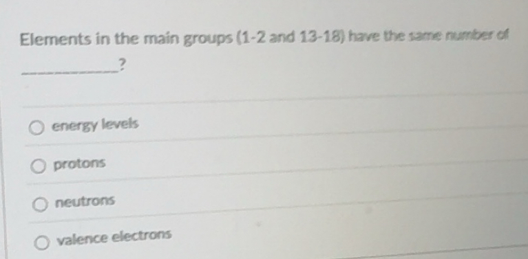 Solved: Elements in the main groups (1-2 and 13-18) have the same ...