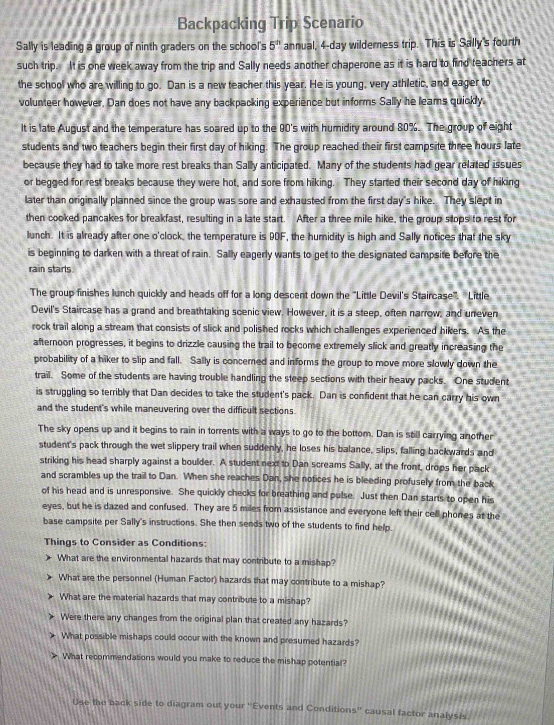 Solved: Backpacking Trip Scenario Sally is leading a group of ninth ...