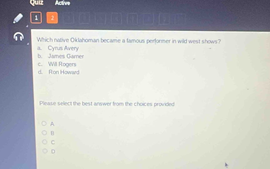 Solved: Quiz Active 1 2 yì ì Which native Oklahoman became a famous ...