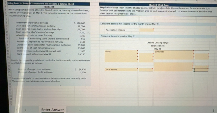 Solved: Using Excel to Analyae Transactions and Prepare a Balance Sheet ...