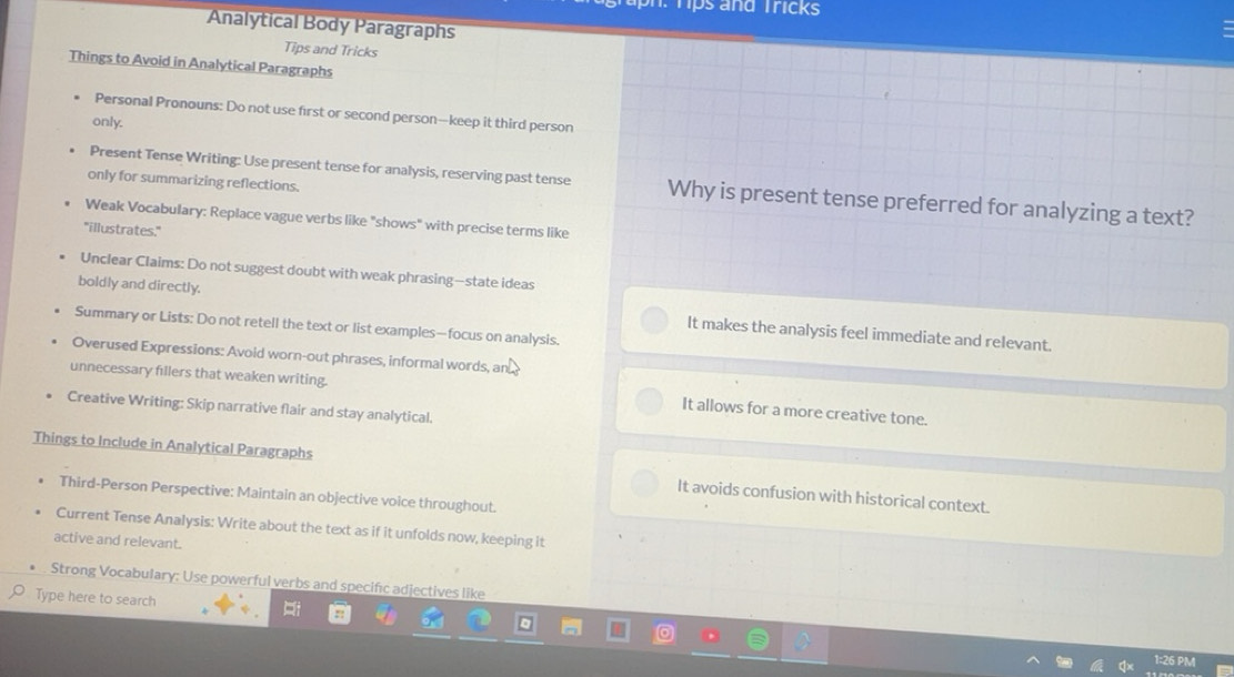 Solved: Tips and Tricks Analytical Body Paragraphs Tips and Tricks ...