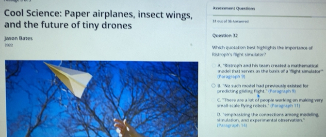 Gelöst:Assessment Questions Cool Science: Paper airplanes, insect wings ...