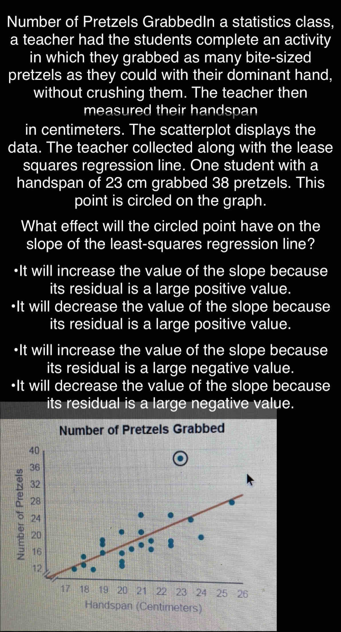 Solved: Number of Pretzels GrabbedIn a statistics class, a teacher had ...