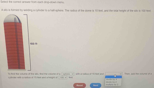 Solved: Select the correct answer from each drop-down menu. A silo is ...