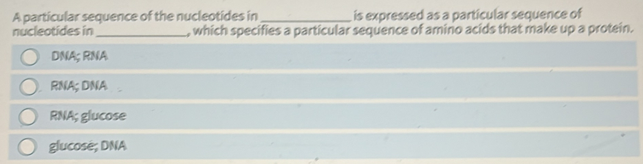 Solved: A particular sequence of the nucleotides in _is expressed as a ...