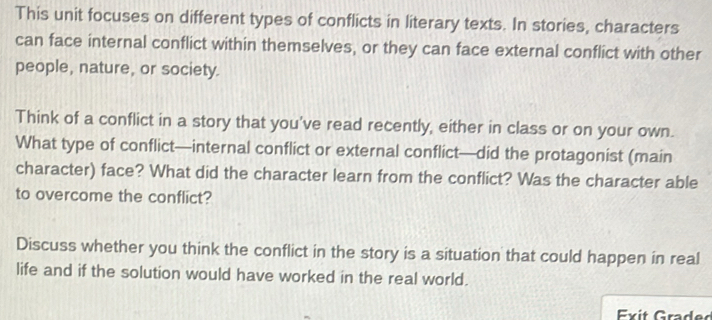 Solved: This unit focuses on different types of conflicts in literary ...