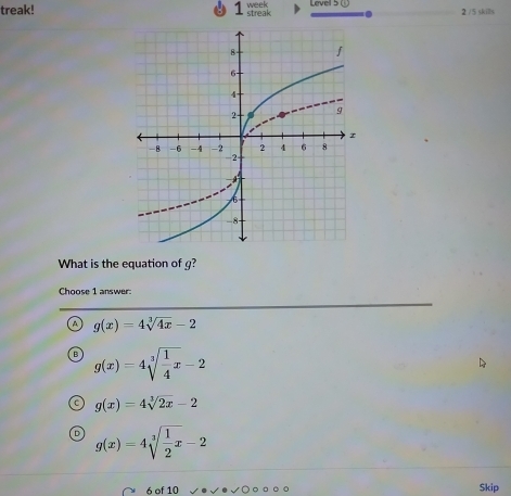 Solved: treak! 1 week streak Level 5 2 /5 skills What is the equation ...