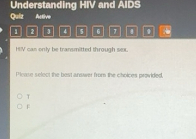 Solved: Understanding HIV and AIDS Quiz Active 1 2 3 4 5 6 7 B 9 N HIV ...