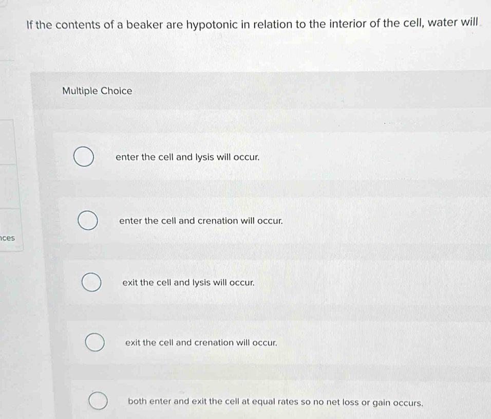 Solved: If the contents of a beaker are hypotonic in relation to the ...
