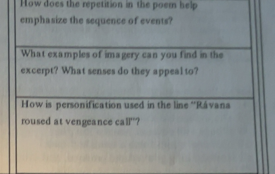Solved: How does the repetition in the poem help emphasize the sequence ...