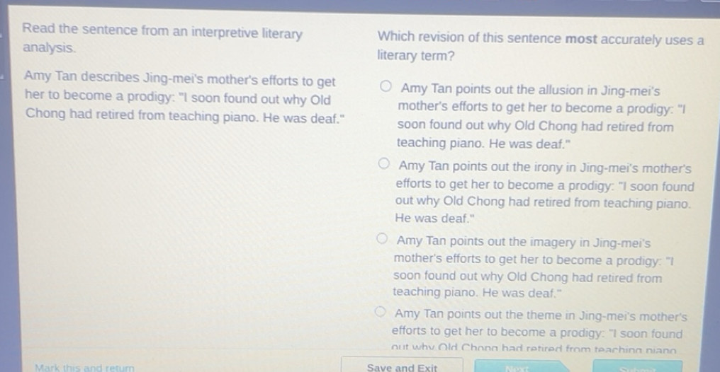 Solved: Read the sentence from an interpretive literary Which revision ...