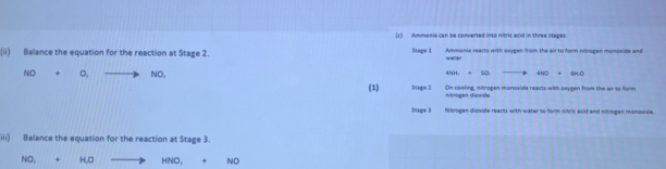 Solved: Ammonia can be converted into nitric acid in three stages: (ii ...