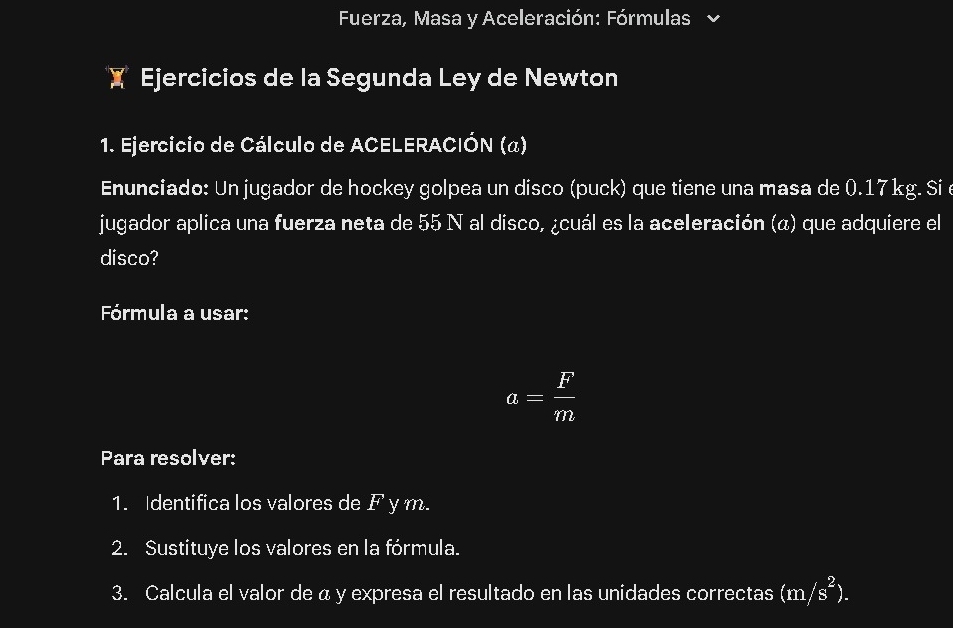 Resuelto:Fuerza, Masa y Aceleración: Fórmulas X Ejercicios de la ...
