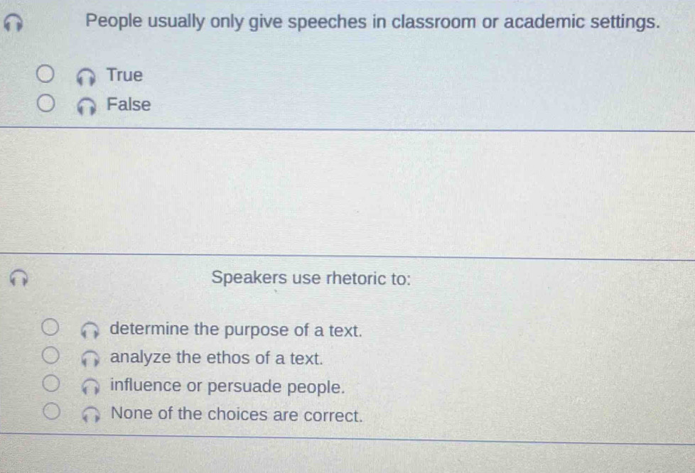 Solved: People usually only give speeches in classroom or academic ...