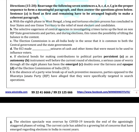 Solved: Directions (15-20): Rearrange the following seven sentences a ...