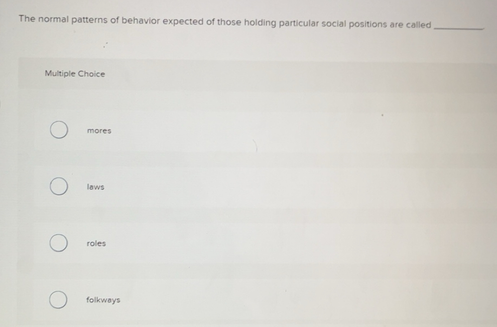 Solved: The normal patterns of behavior expected of those holding ...