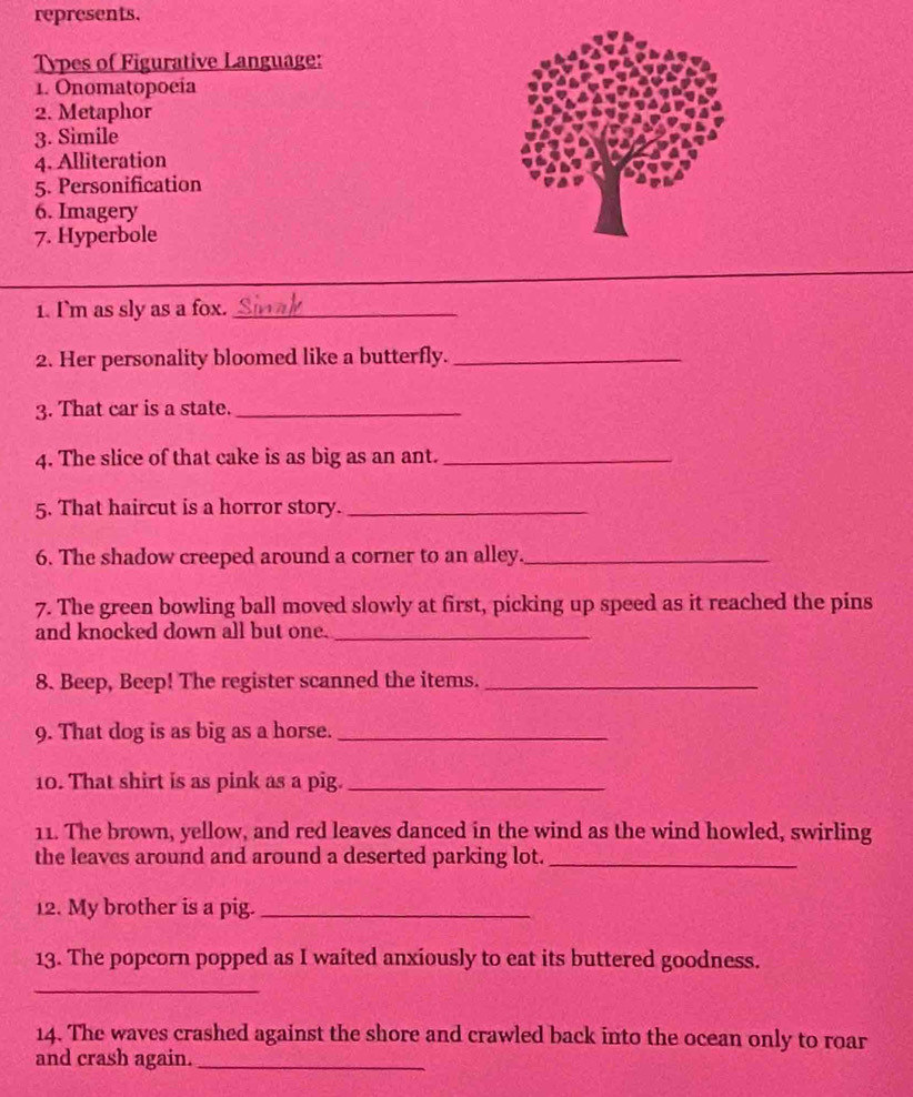 Solved: represents. Types of Figurative Language: 1. Onomatopoeía 2 ...