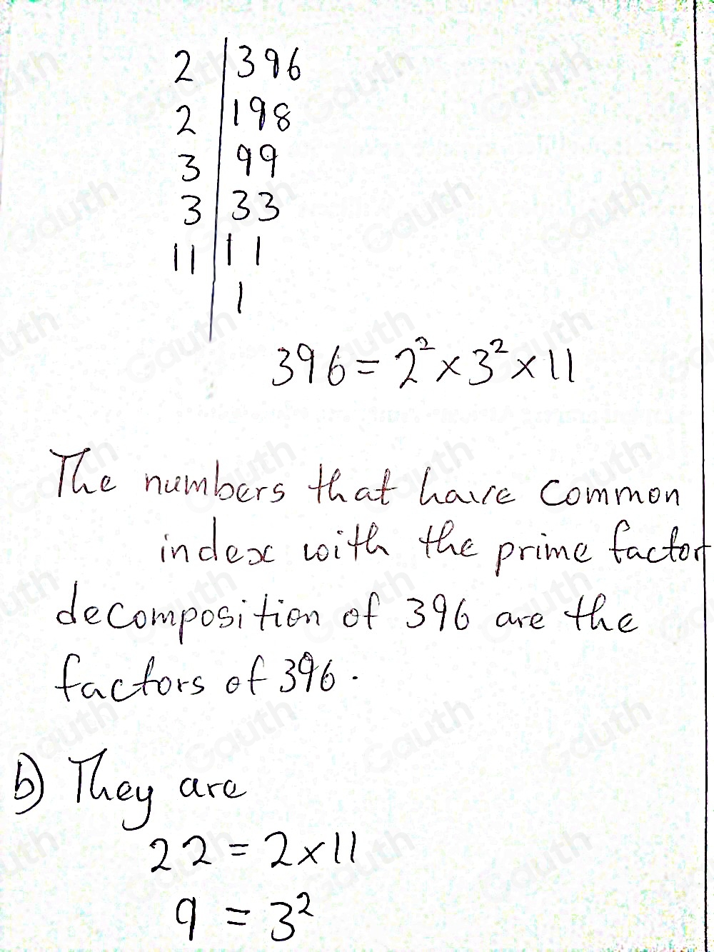 Solved: Work out the prime factor decomposition of 396. Give your ...