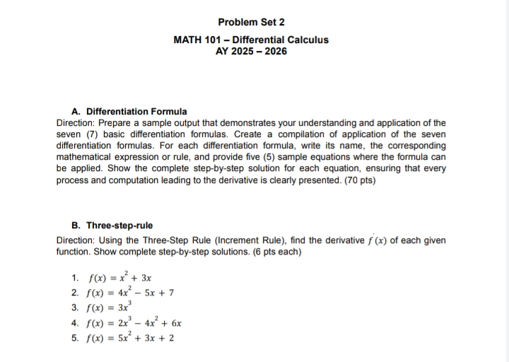 Solved: Problem Set 2 MATH 101 - Differential Calculus AY 2025 - 2026 A ...