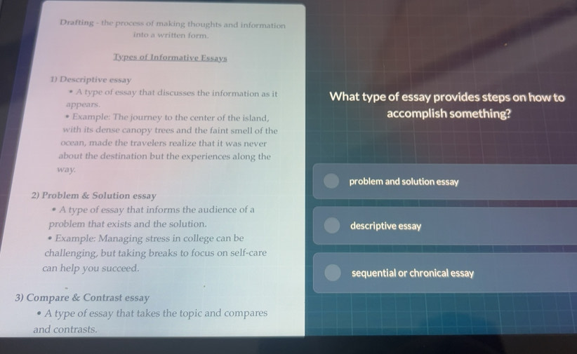 Solved: Drafting - the process of making thoughts and information into ...