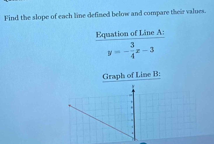 Solved: Find the slope of each line defined below and compare their ...