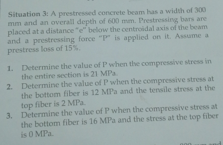 Solved: Situation 3: A prestressed concrete beam has a width of 300 mm ...