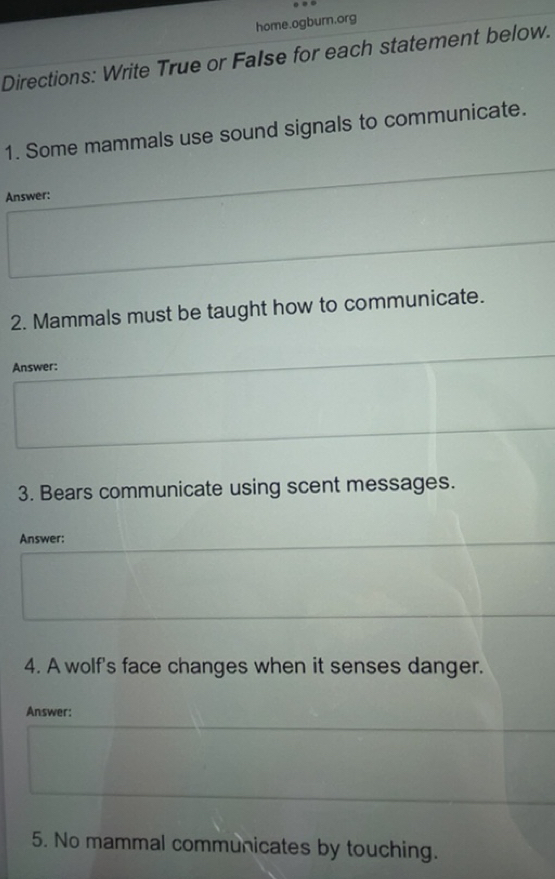 Resuelto:home.ogburn.org Directions: Write True or FaIse for each ...