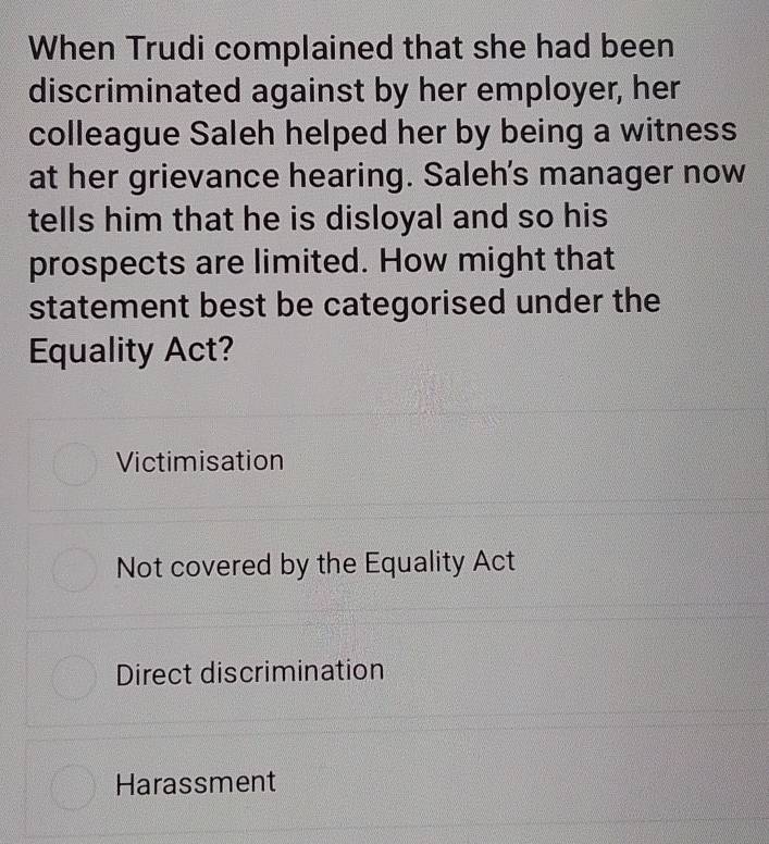 Solved: When Trudi complained that she had been discriminated against ...