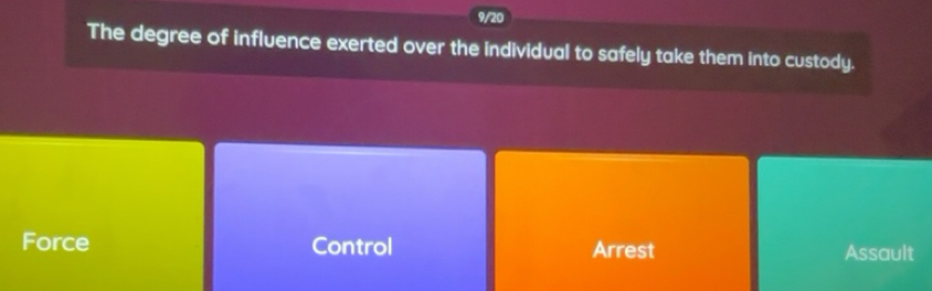 Solved: 9/20 The degree of influence exerted over the individual to ...