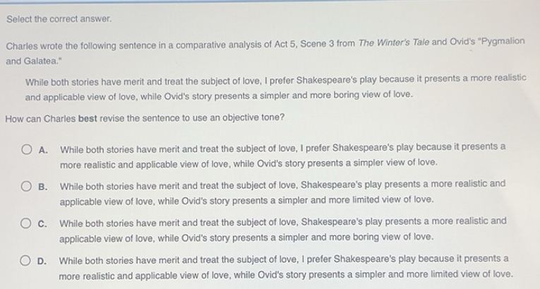 Solved: Select the correct answer. Charles wrote the following sentence ...