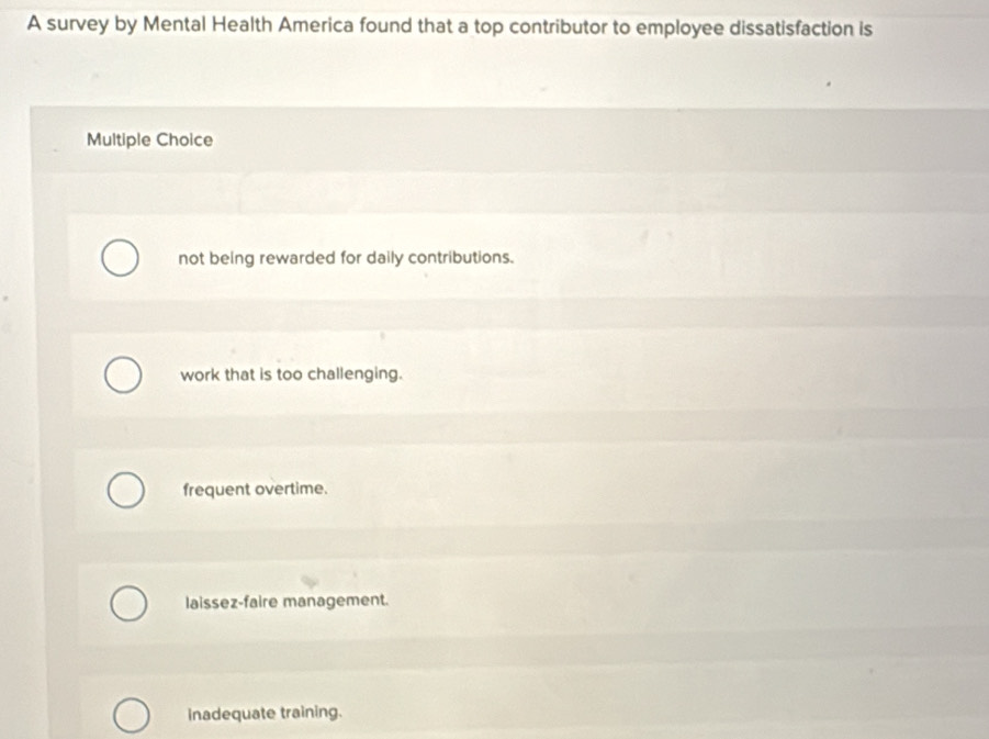 Solved: A survey by Mental Health America found that a top contributor ...